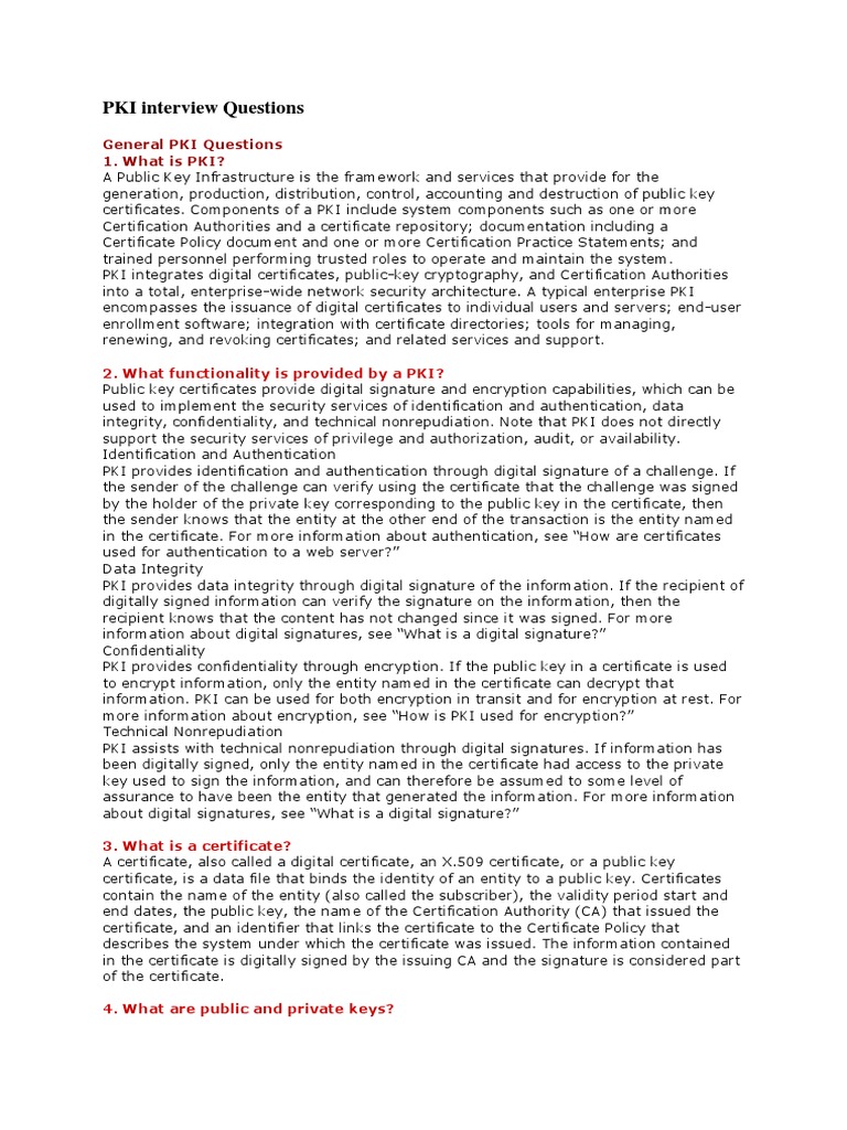 PKI Interview Questions | PDF | Public Key Cryptography | Key ... PKI Interview Questions | PDF | Public Key Cryptography | Key ...