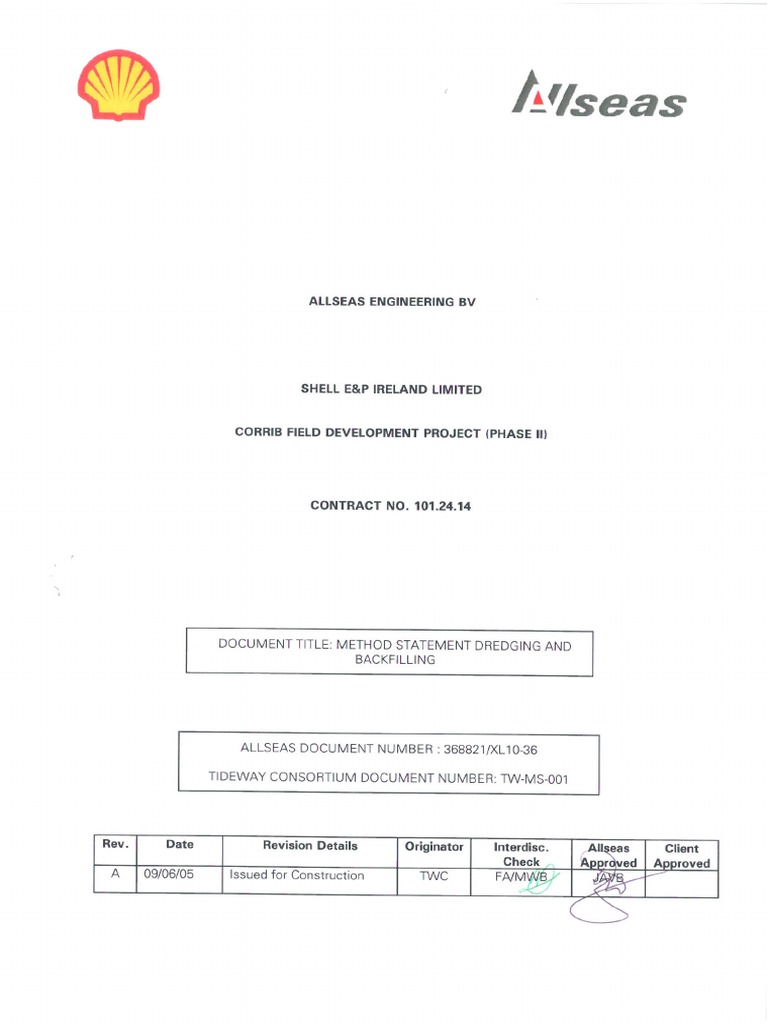 A Method Statement Dredging Backfilling | PDF | Dredging | Oil Spill