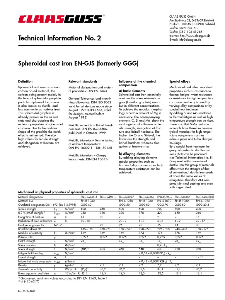 GGG 60 Datasheet | PDF | Cast Iron | Strength Of Materials
