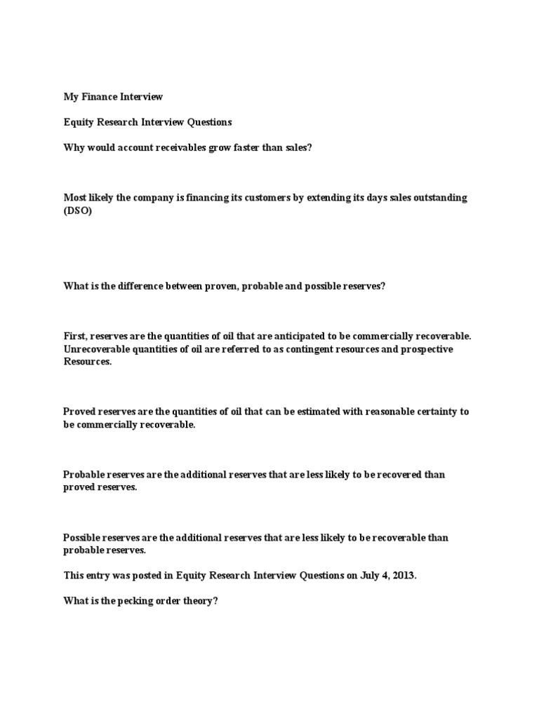 Equity Research Interview Preparation Guide | PDF | Financial Analyst ...