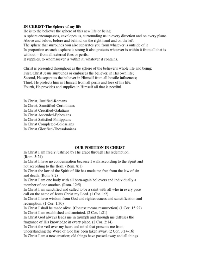Our Position in Christ | PDF | Sanctification | Grace In Christianity