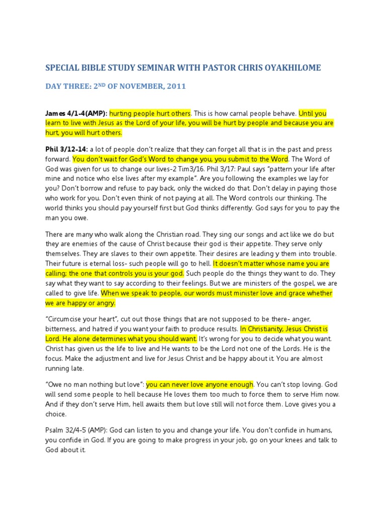 Special Bible Study Seminar With Pastor Chris Oyakhilom Day3 | PDF ...