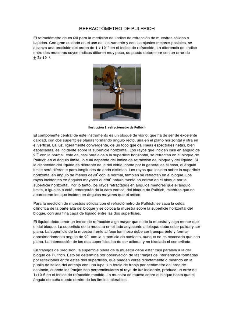 Refractómetro de Pulfrich: Características y Uso | PDF | Refracción ...