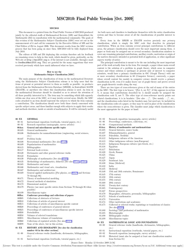 AMS Classifications 2010 | PDF | Field (Mathematics) | Ring (Mathematics)