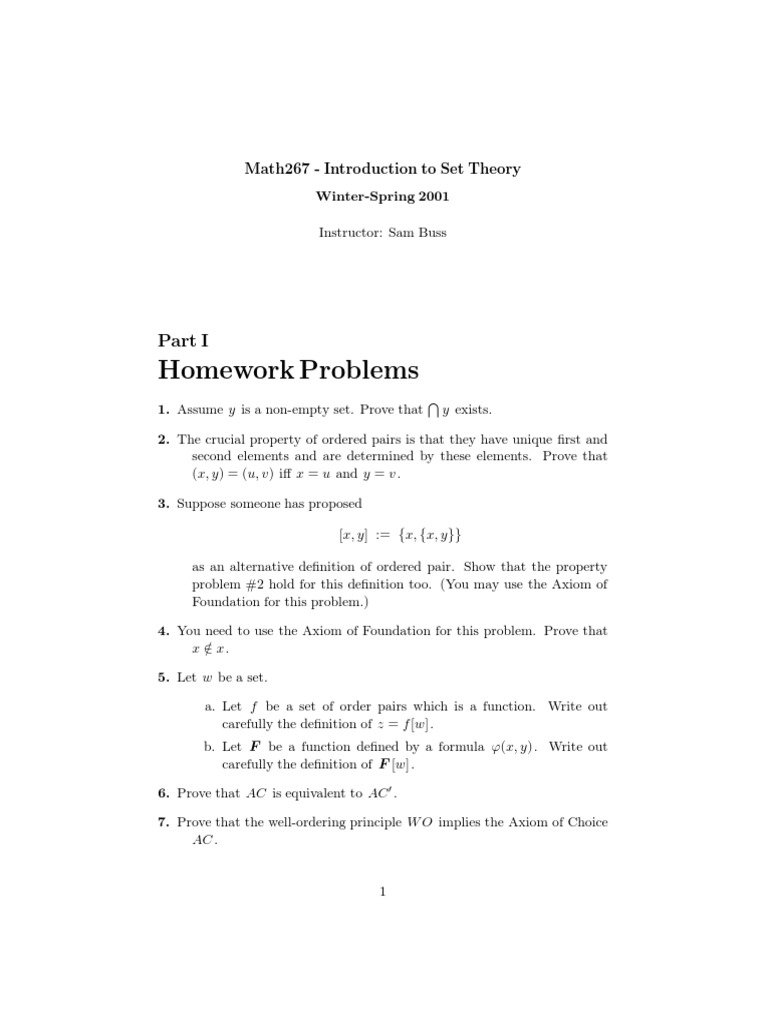 Homework Problems: Math267 - Introduction To Set Theory | PDF | Metalogic | Mathematical Logic