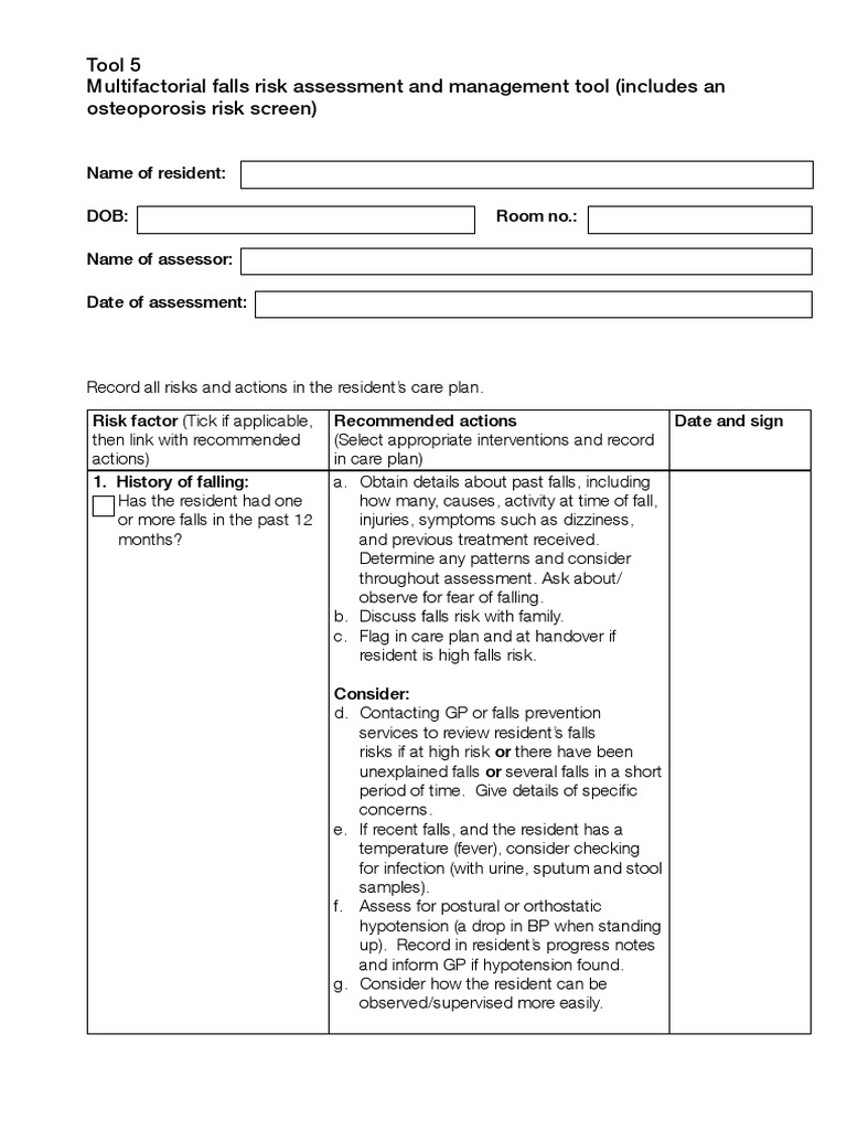 Tool5 Multifactorial Falls Risk Assessment | PDF | Osteoporosis | Shoe