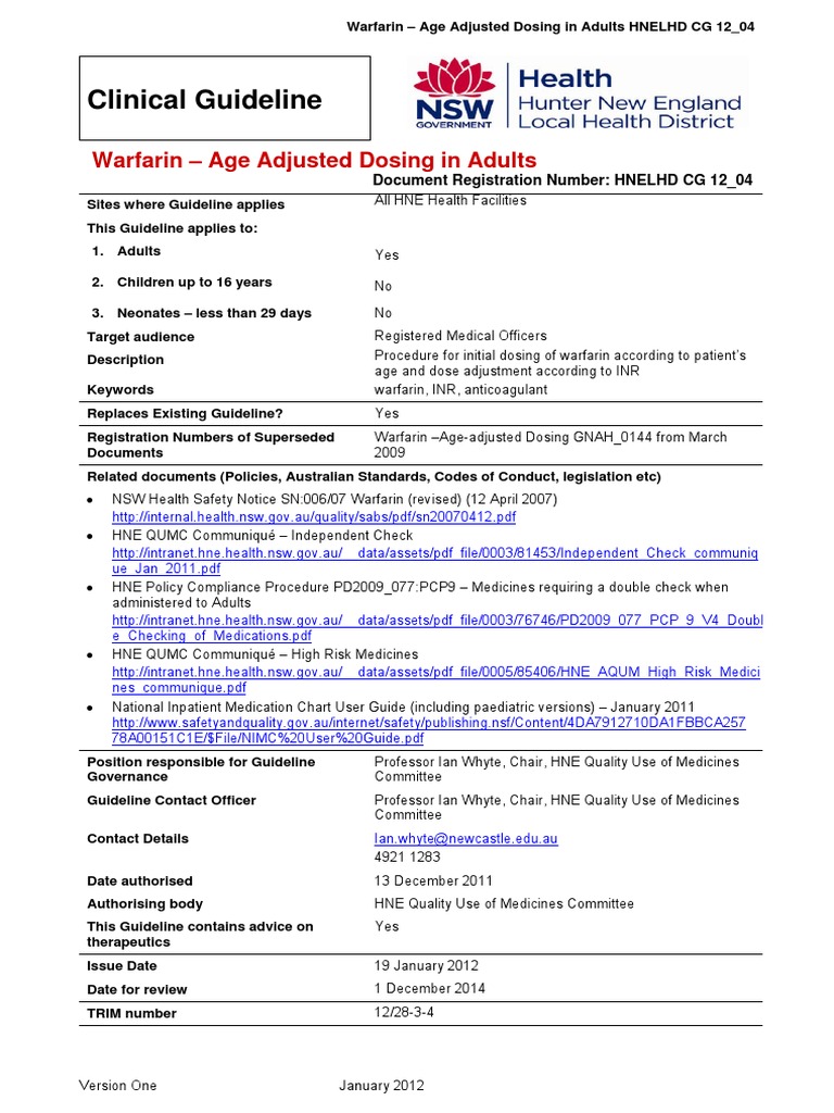 Clinical Guideline: Warfarin – Age Adjusted Dosing in Adults