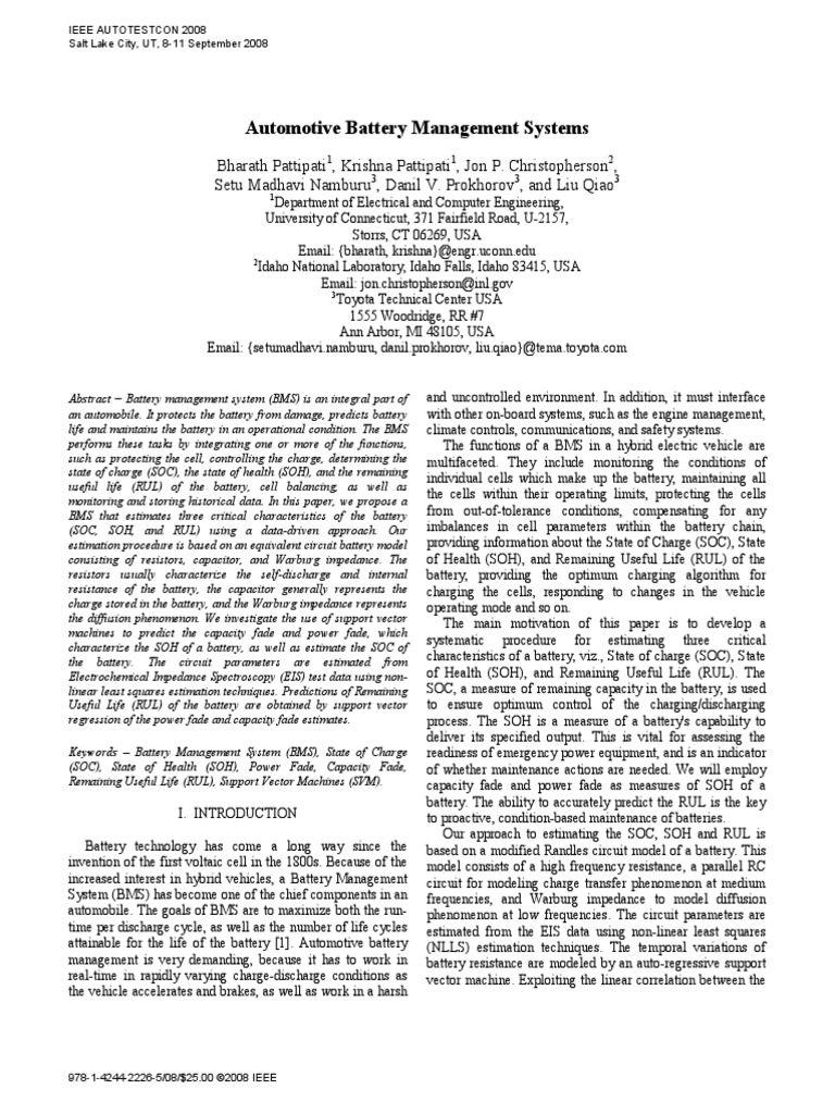 Automotive Battery Management Systems | PDF | Battery (Electricity ...