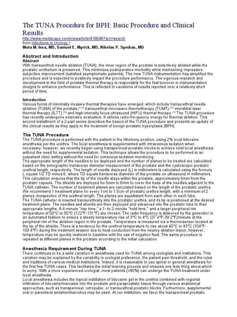 The TUNA Procedure For BPH | PDF | Prostate | Urinary Tract Infection