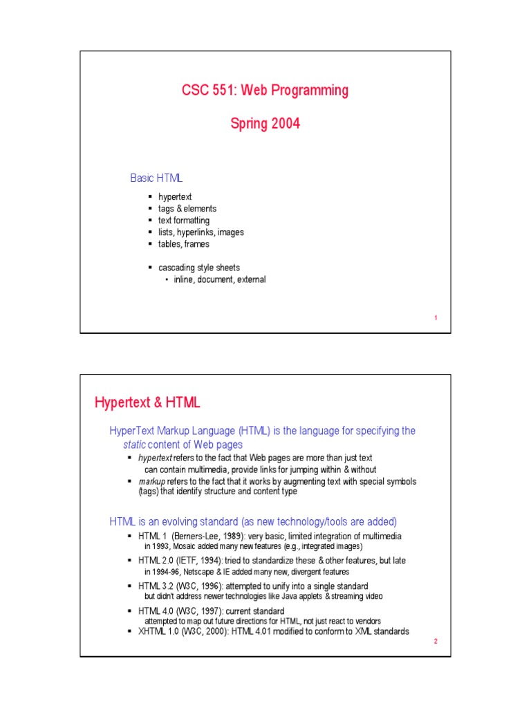 Csc 551 Web Programming Spring 2004 Basic Html Pdf Html Cascading Style Sheets