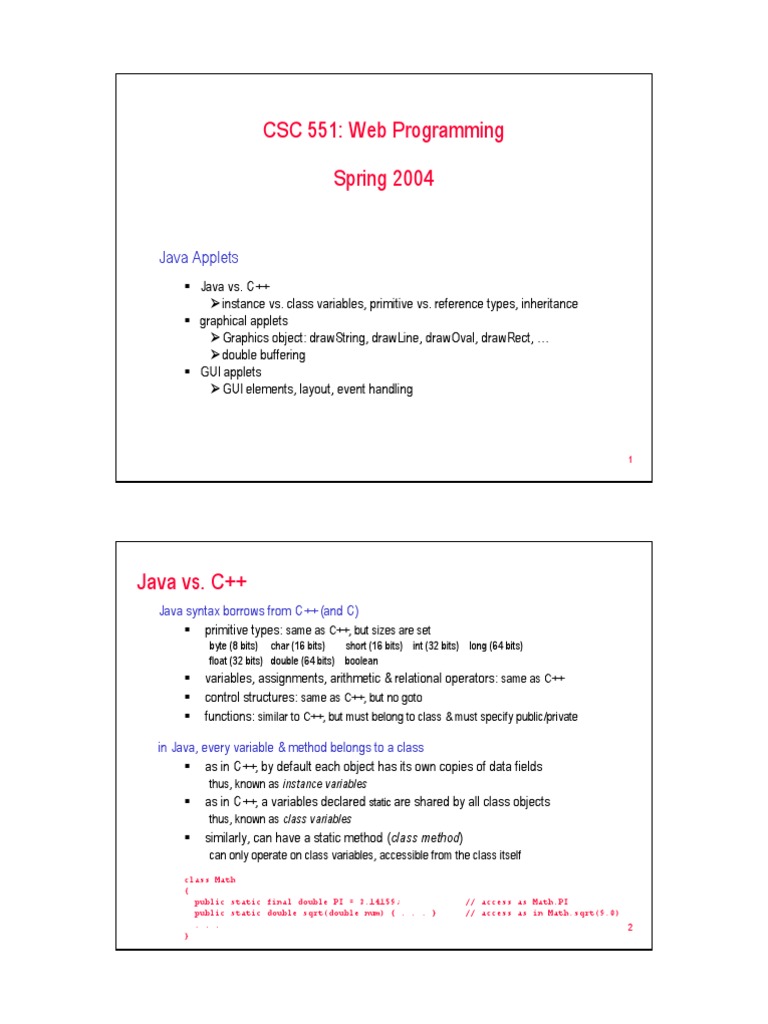 Csc 551 Web Programming Spring 2004 Java Applets Pdf C Java Programming Language 