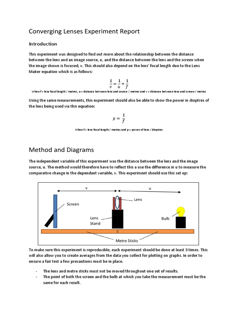 Converging Lenses Experiment Report | PDF | Lens (Optics) | Experiment