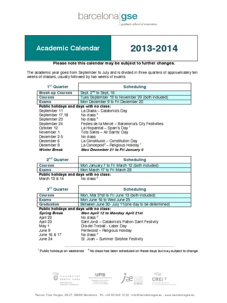 Academic Calendar: Please Note This Calendar May Be Subject To Further ...