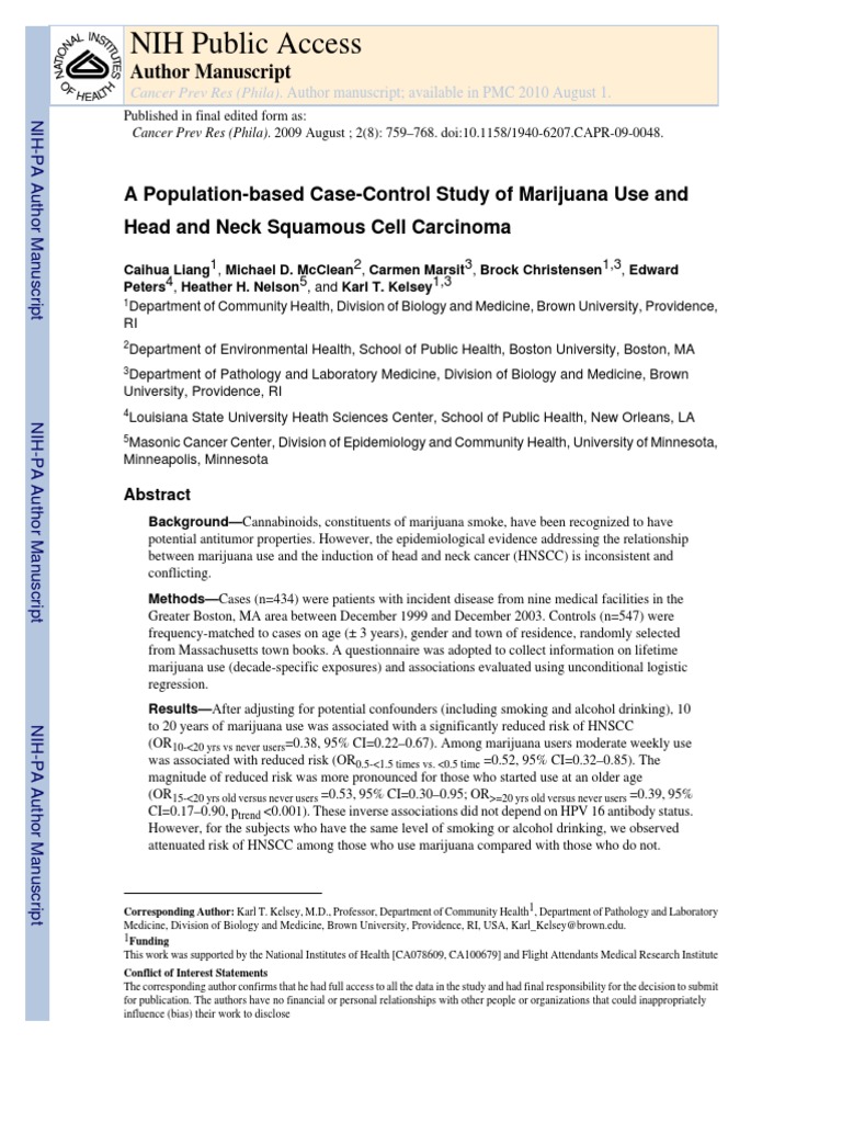 A Population-Based Case-Control Study of Marijuana Use and Head and ...