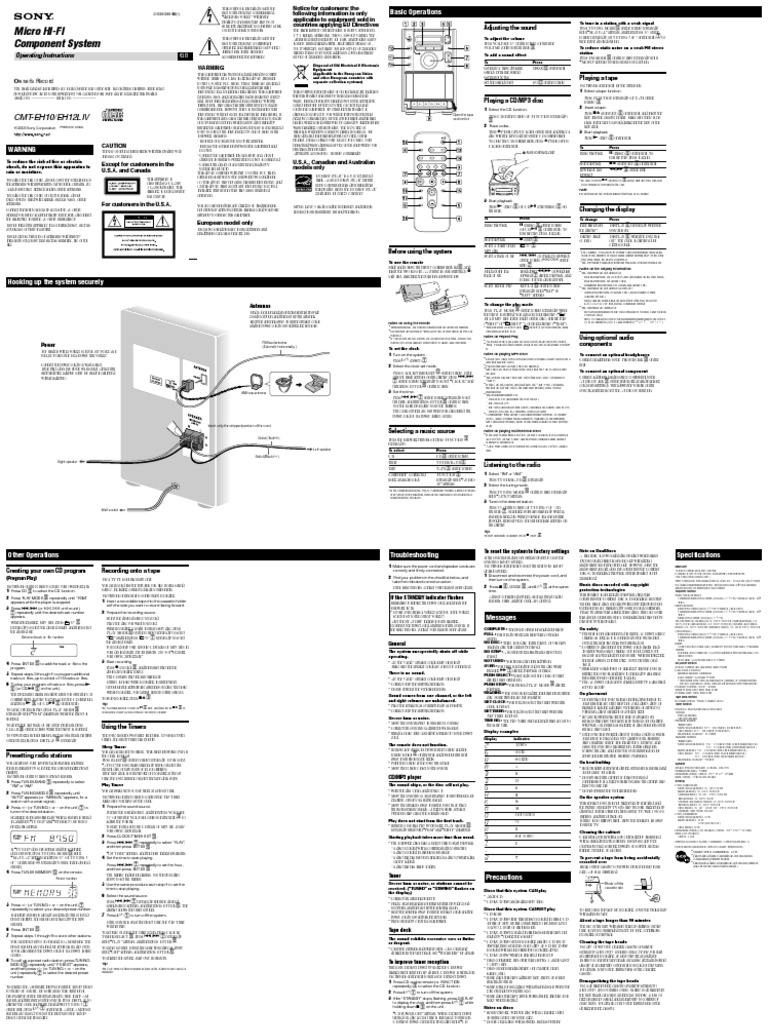 Sony CMT-EH10/EH12LIV Manual | PDF | Compact Disc | Electromagnetic ...