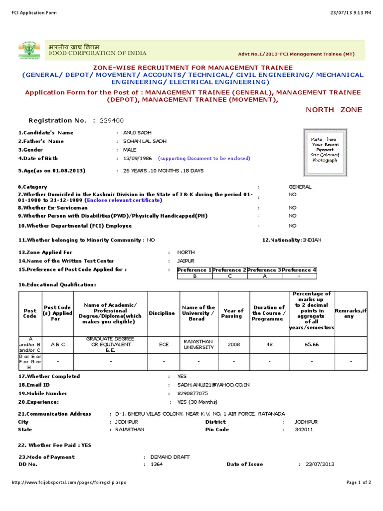 FCI Application Form | PDF | Academic Degree | Justice