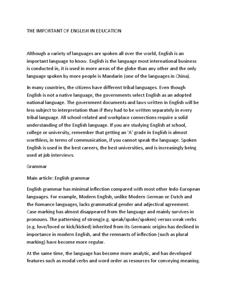 Importance of English in Education | PDF | English Language | Syntax