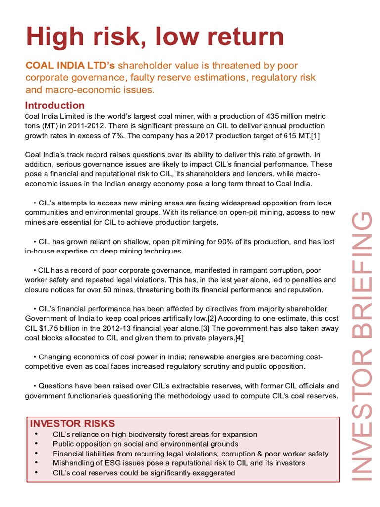 Coal India Investor Brief | PDF | Mining | Economies