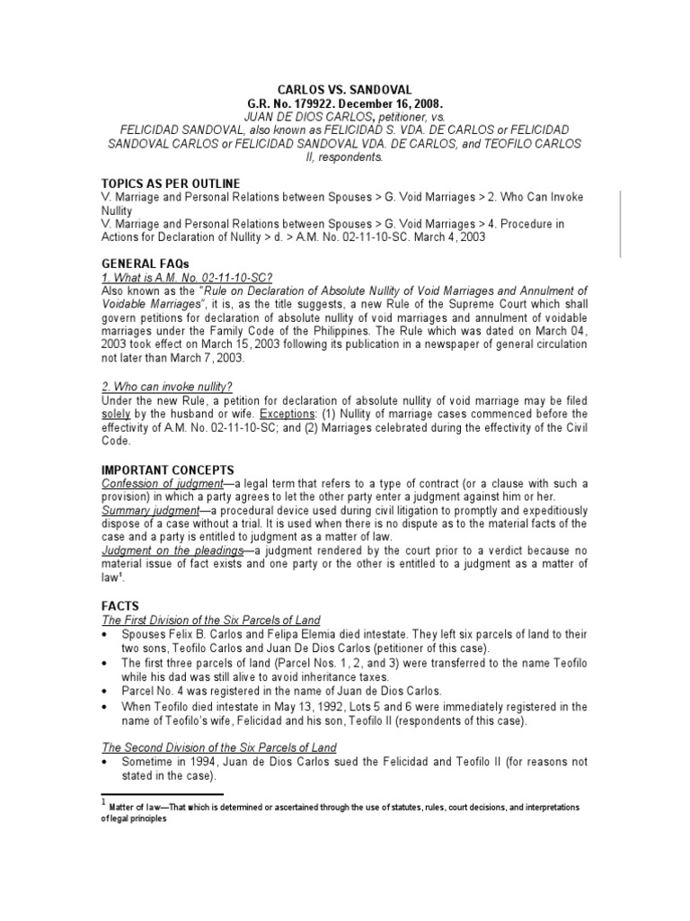 Carlos vs. Sandoval | PDF | Annulment | Summary Judgment