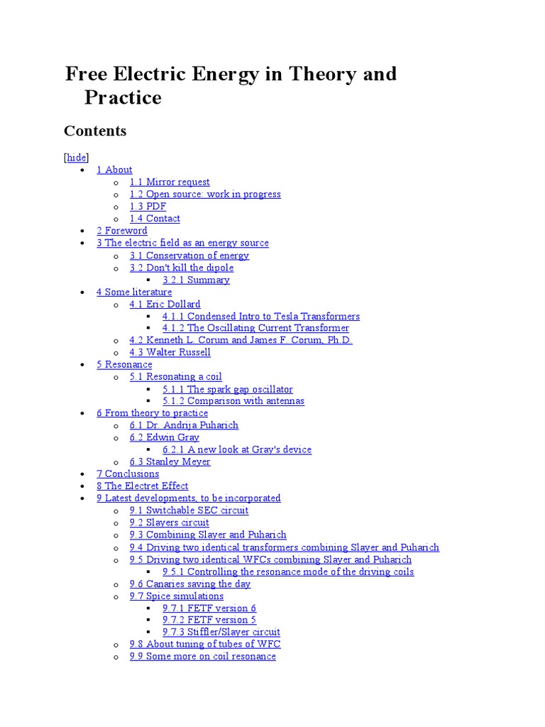 Free Electric Energy in Theory and Practice | PDF | Inductor | Electricity