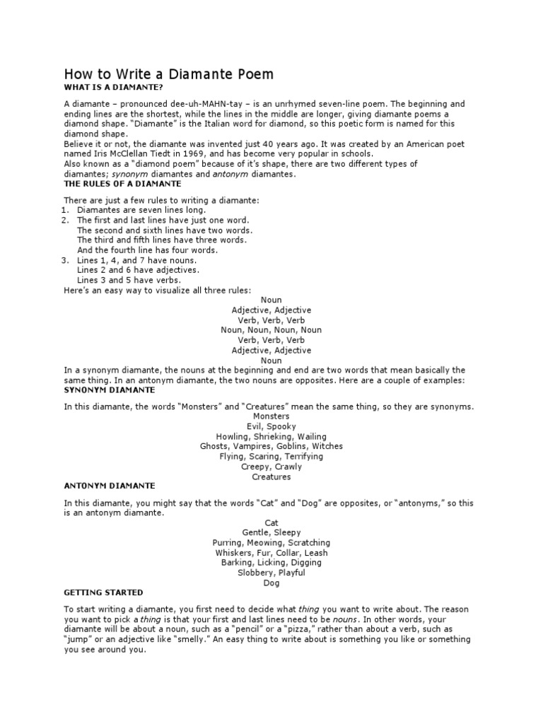 Structure of Diamante Poems | PDF | Noun | Adjective
