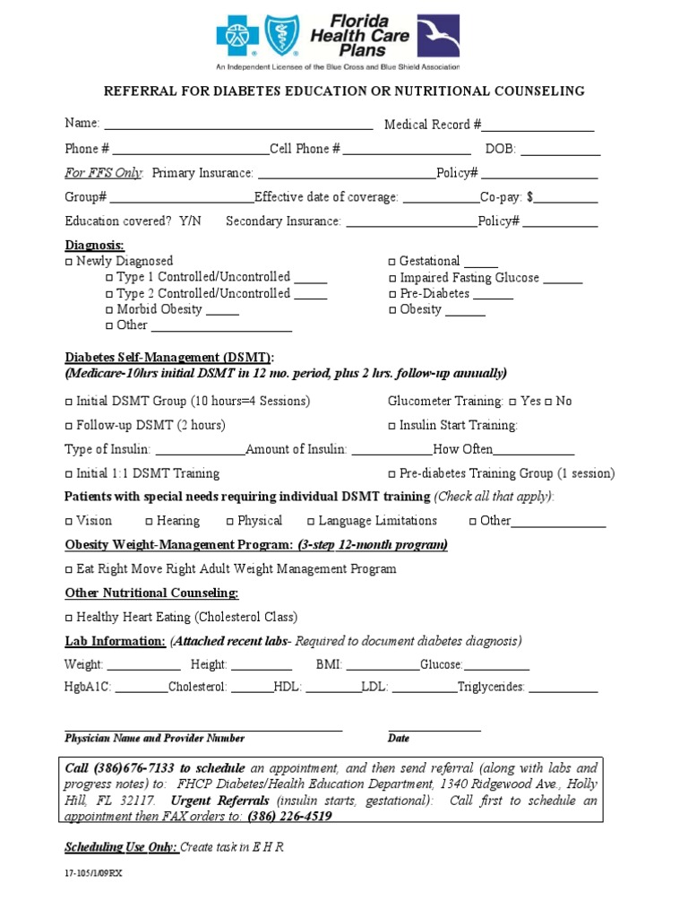 Diabetes Education Referral Form | PDF | Wellness