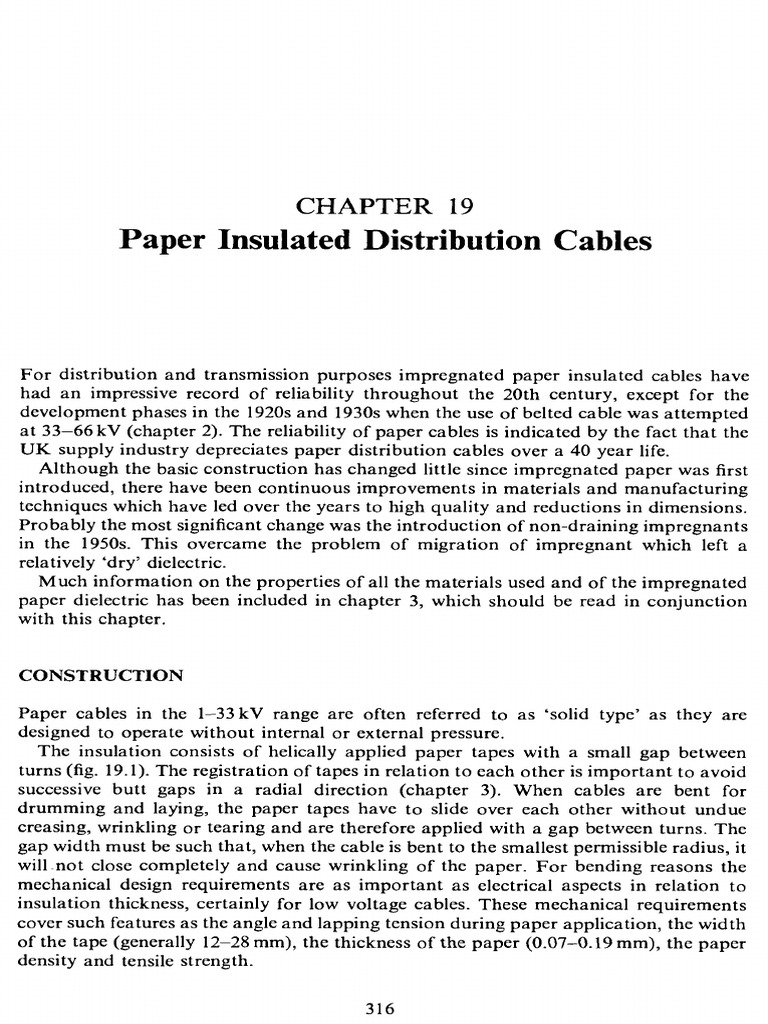 Paper Insulated Distribution Cables | PDF | Insulator (Electricity) | Cable