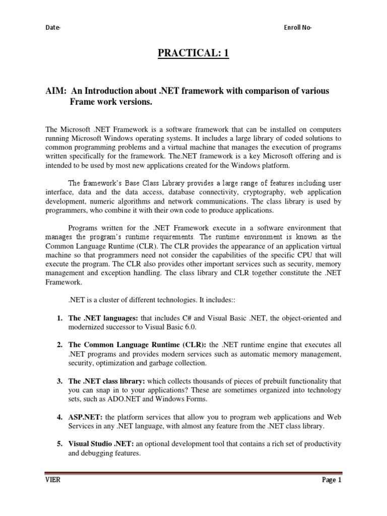 Practical: 1: Frame Work Versions | PDF | Language Integrated Query | Windows Presentation ...