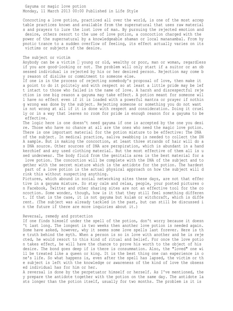 Gayuma or Magic Love Potion - Anthony Vivero | PDF