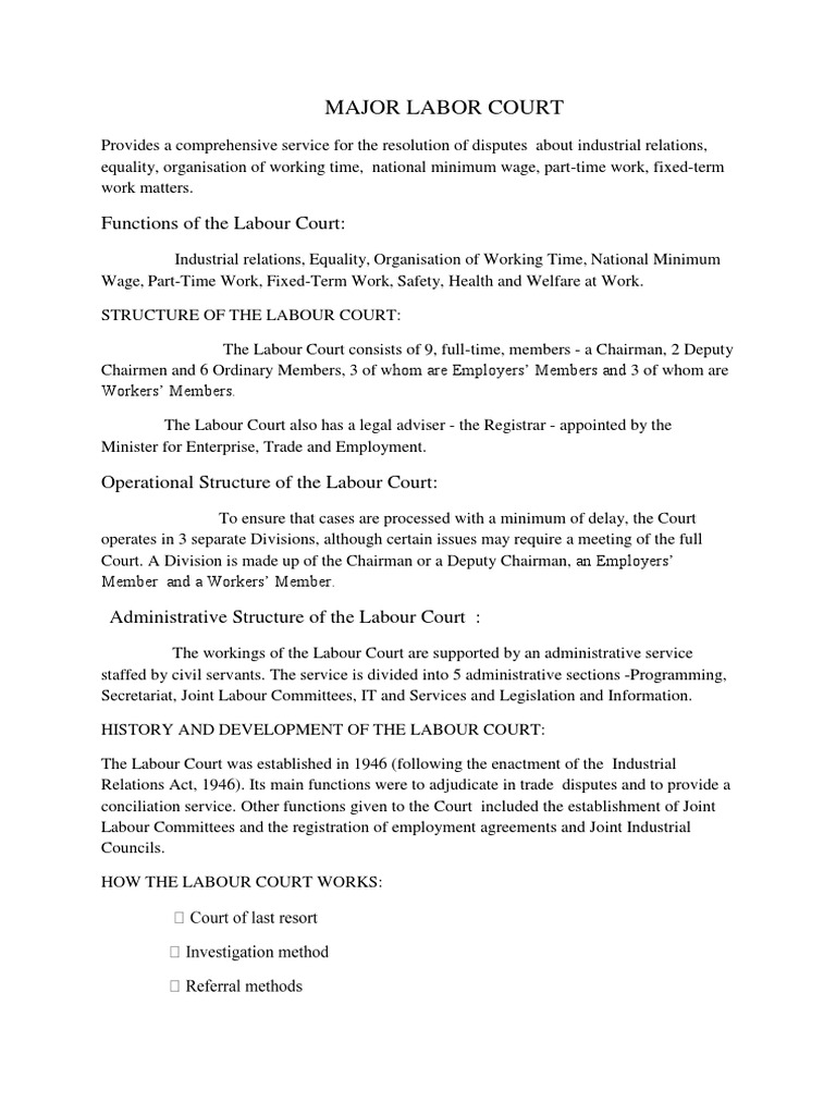 Major Labor Court: Functions of The Labour Court | Download Free PDF ...