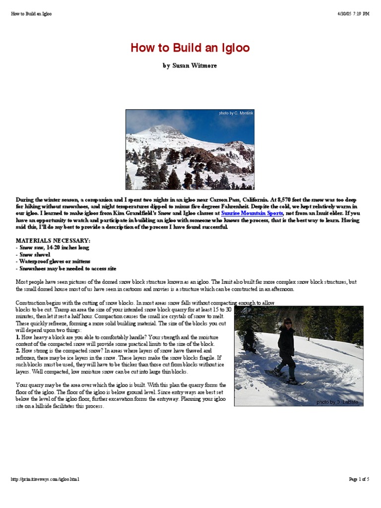 How To Build An Igloo | PDF | Snow | Nature