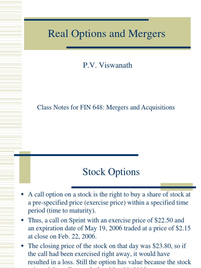 Real Options and Mergers Guide M&A Deal Structuring | PDF | Option ...