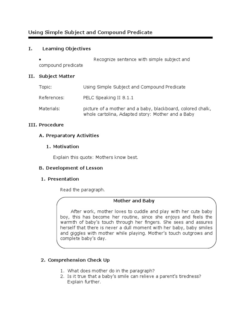 Grade 4 English Speaking Using Simple Subject and Compound Predicate ...