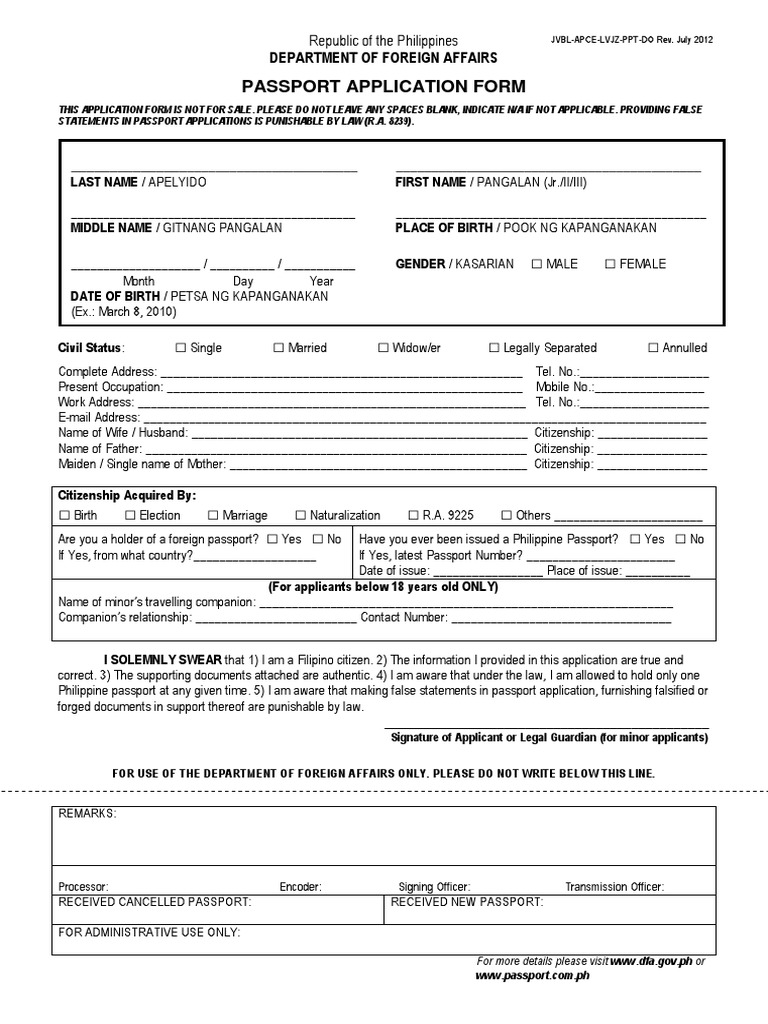 Philippine E-Passport Application Form | PDF | Birth Certificate ...