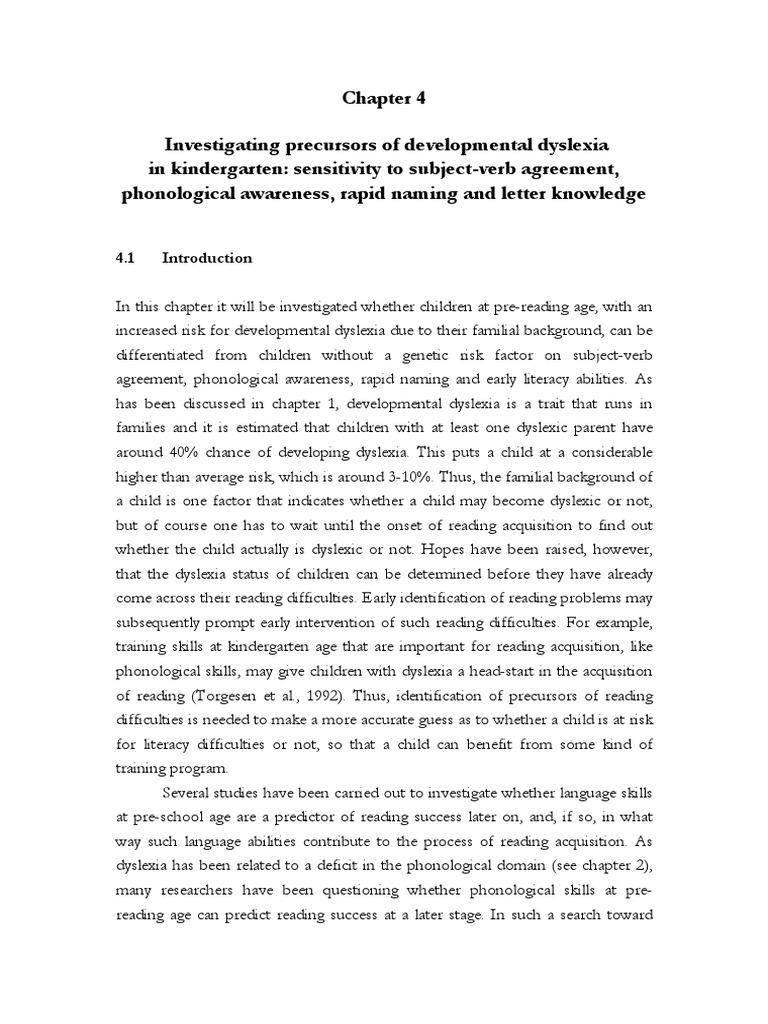 Early Predictors of Developmental Dyslexia: An Investigation of Sensitivity to Subject-Verb ...