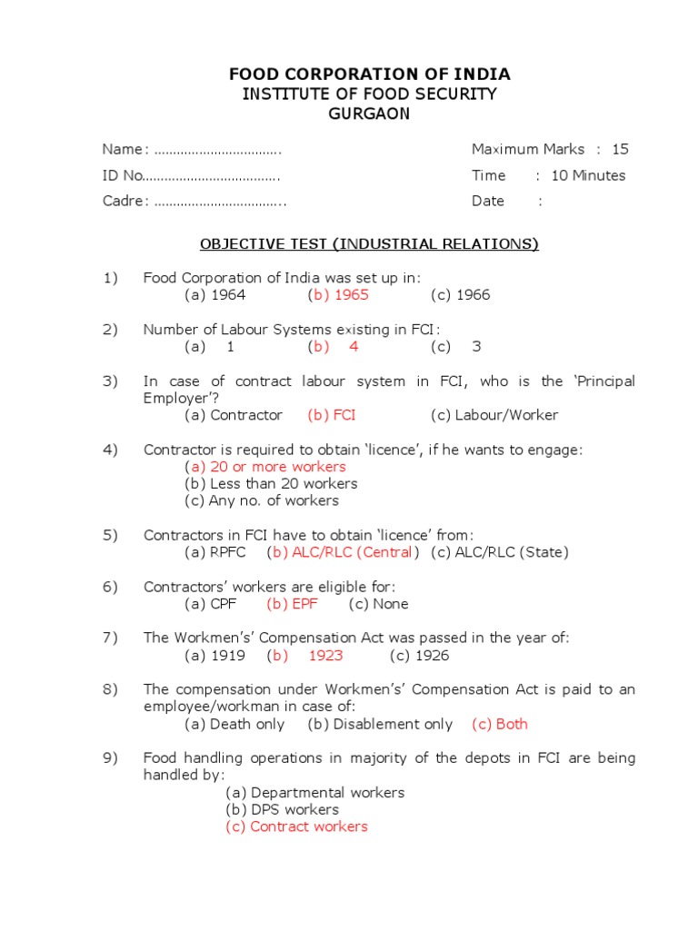 Objective Test Ir Revised | PDF | Employee Relations | Working Conditions