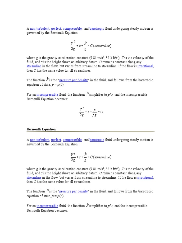 Non-Turbulent Perfect Compressible Barotropic: Bernoulli Equation | PDF ...