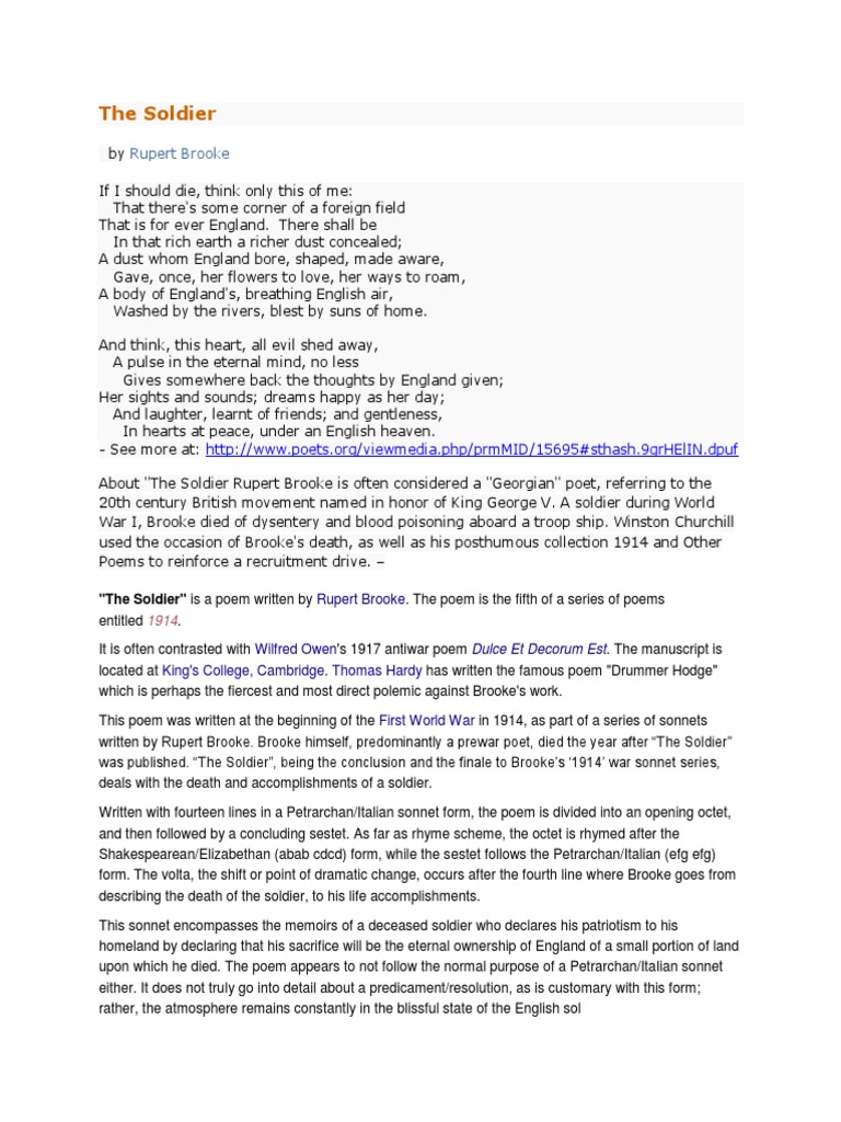 The Soldier by Rupert Brooke | PDF | Literary Criticism | Poetic Form