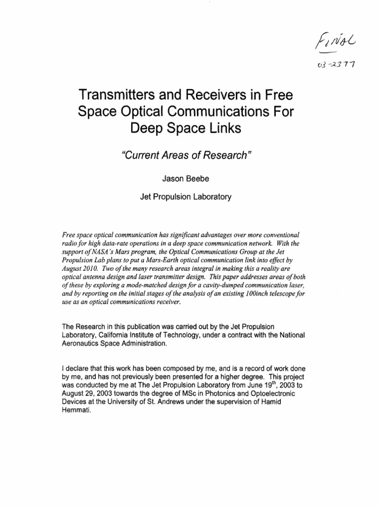 Transmitters and Receivers in Free Space Optical Communications For ...