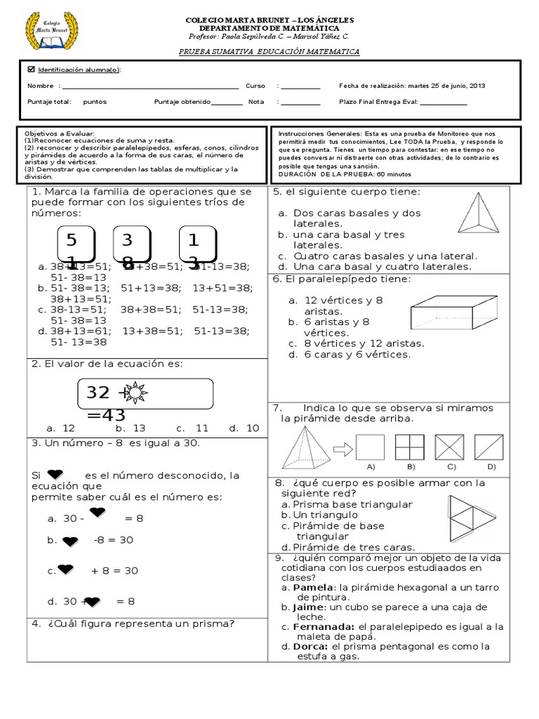 Prueba Formativa de Matematica Pac 2 | PDF | Rectángulo | Triángulo
