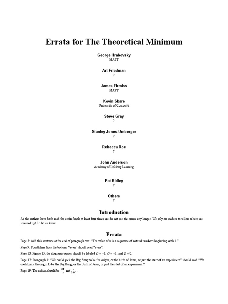 Errata Theoretical Minimum | PDF | Mechanics | Mathematical Analysis
