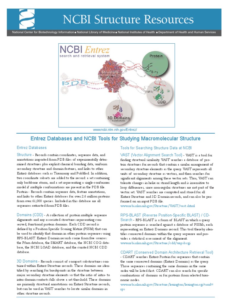 NCBI Structure Resources: Entrez Databases and NCBI Tools For Studying ...