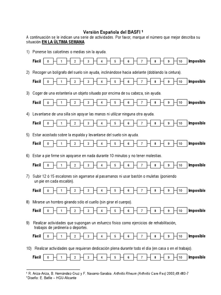 BASFI Escala Numérica