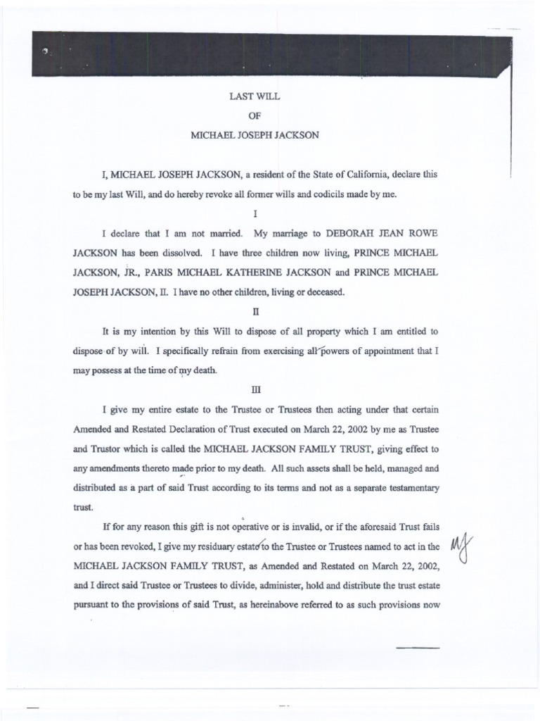 Michael Jackson Last Will and Testament | PDF | Trust Law | Will And ...