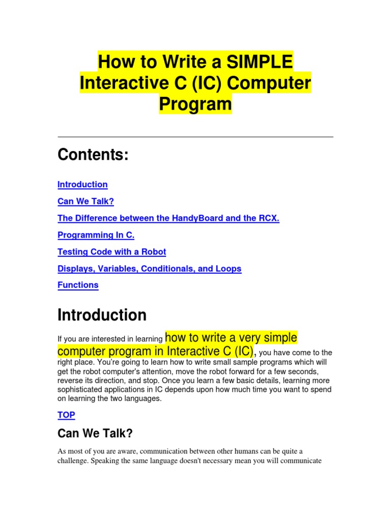 How To Write A SIMPLE Interactive C (IC) Computer Program: Contents | PDF | Parameter (Computer ...