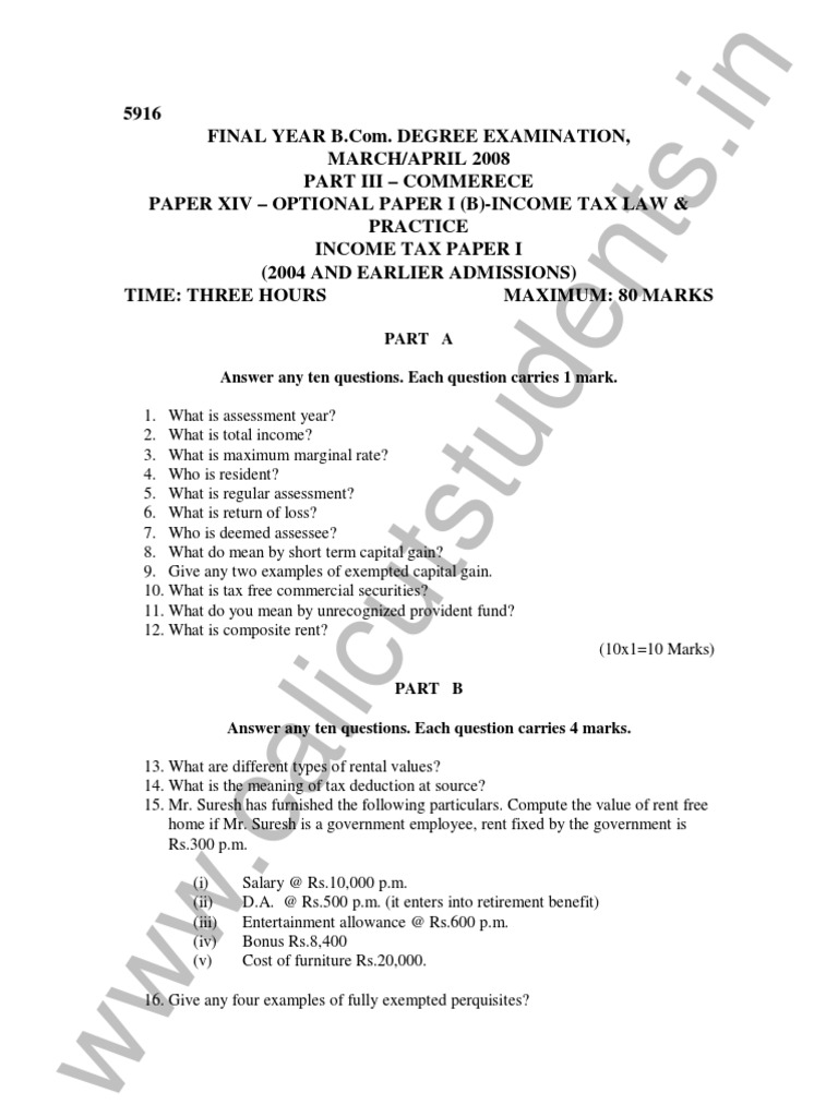 Income Tax Law & Practice Exam Paper | PDF | Expense | Tax Deduction
