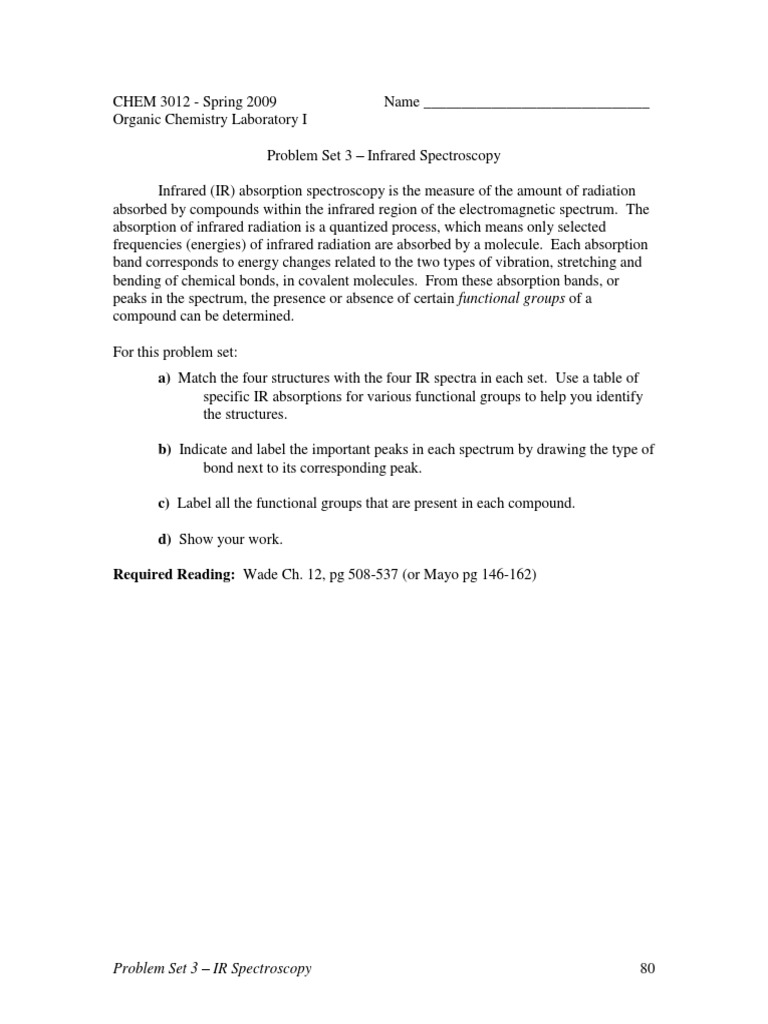 IR Spectroscopy Problem Set 1 | PDF | Infrared Spectroscopy | Spectroscopy