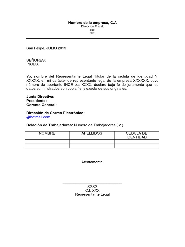Modelo Carta Act. Ince | PDF | Política | Derecho