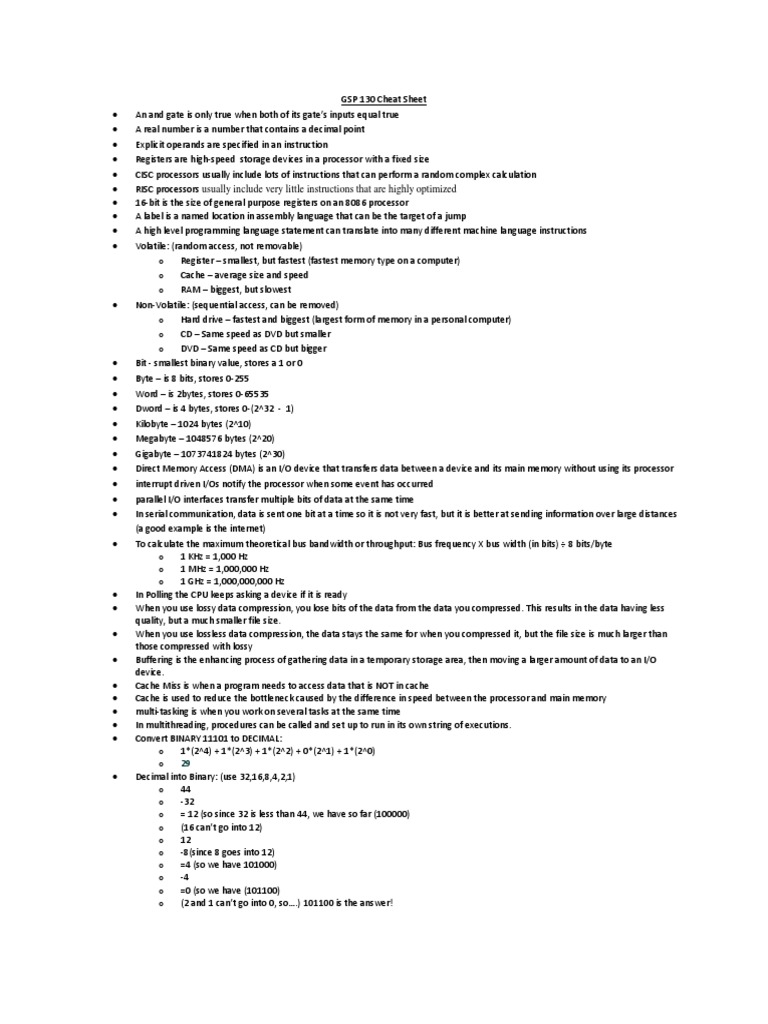 GSP 130 Cheat Sheet | Download Free PDF | Instruction Set | Computer ...