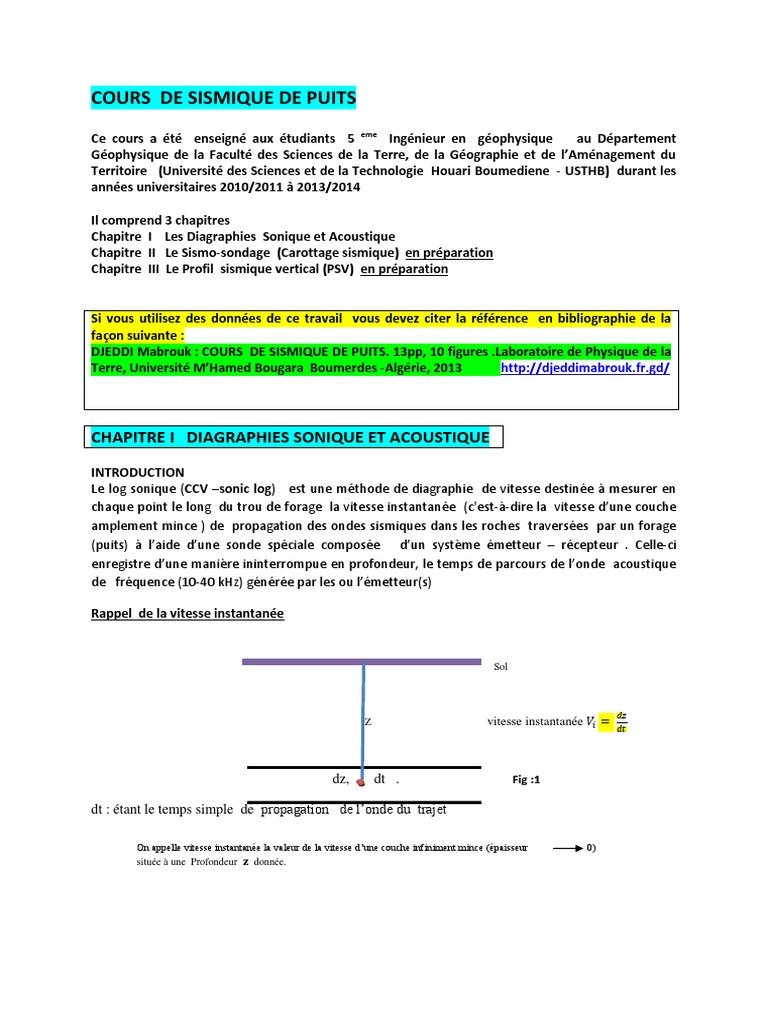 Chapitre I: Diagraphies Sonique Et Acoustique | PDF | Forage | Son
